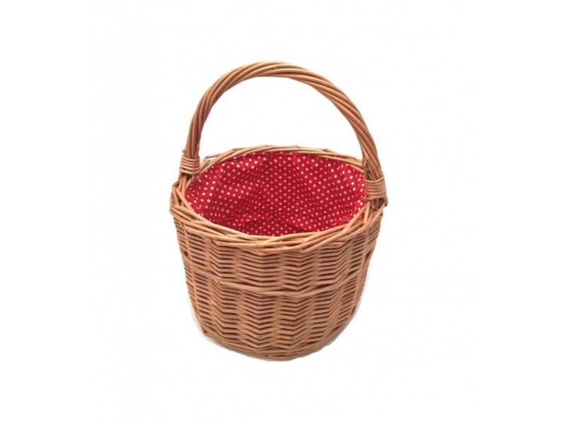 Rieten Mandje met Hengsel - Rood met Stippen